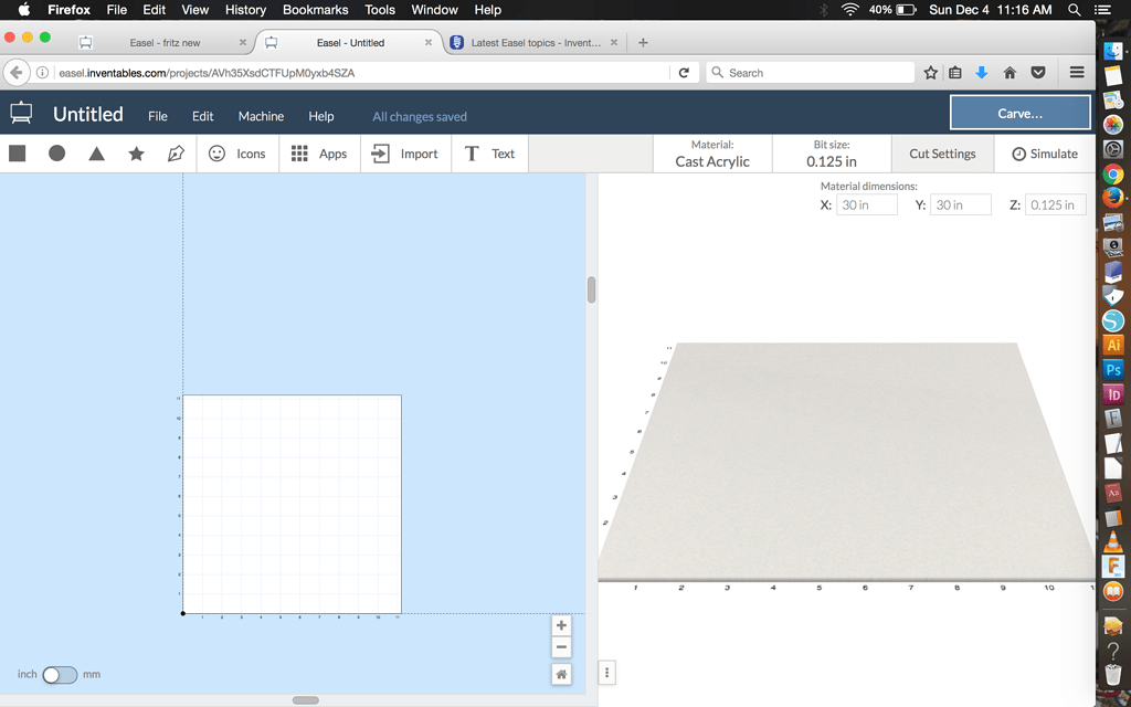 Easel work area won't resize when i change dimensions HELP ASAP ...