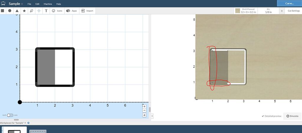 Issue with simulator view not showing the correct outline and fill cuts ...