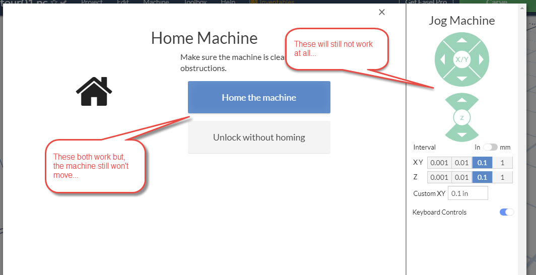 Homing, Jogging Setup not working - Easel - Easel Community Forum